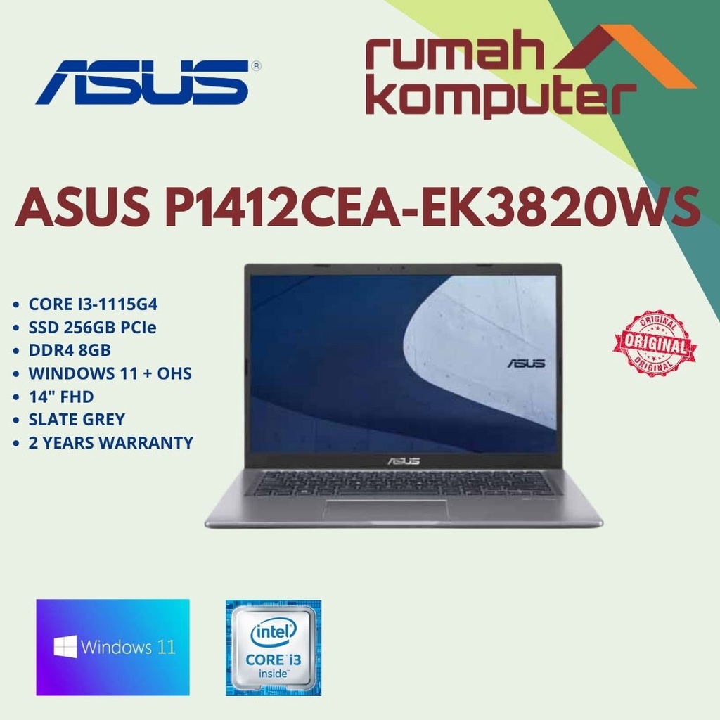 Jual ASUS EXPERTBOOK P1412CEA-EK3820WS CORE I3-1115G4/8GB/256GB/14" FHD ...