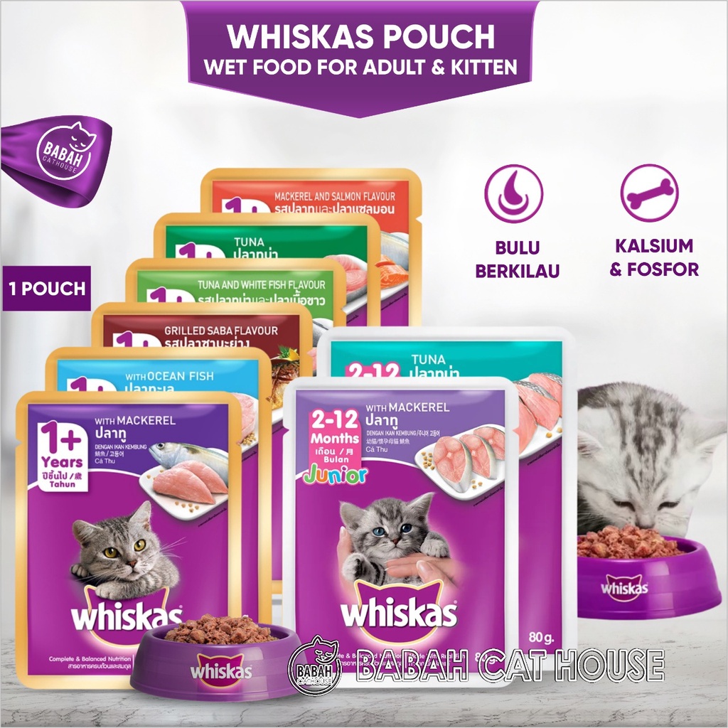 Jual WHISKAS JUNIOR & ADULT POUCH 85gr Makanan Basah Kucing Kitten Tuna ...