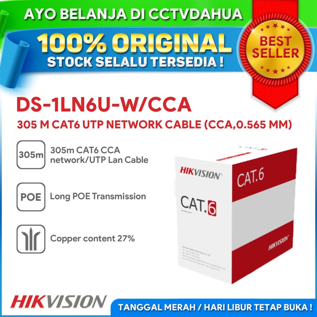Jual HIKVISION DS-1LN6U-W/CCA 305M CAT6 UTP LAN CABLE LONG POE TRANSMISSION | Shopee Indonesia