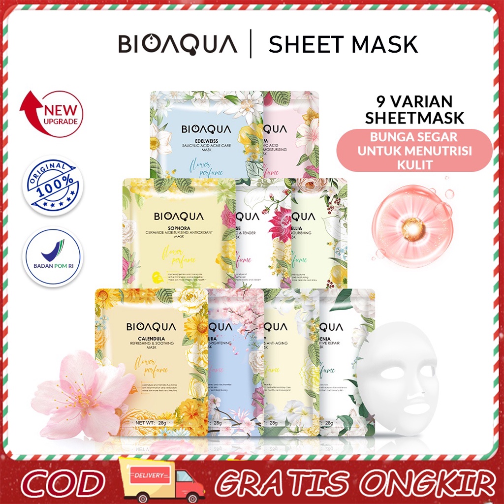 Jual BIOAQUA Sheet Mask Masker Wajah Flowers Series (28g/pcs) Hydrating ...