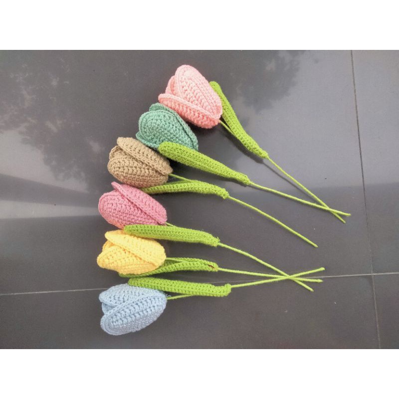 Jual Bunga Rajut Tulip/Crochet Tulip Flower (Pertangkai) | Shopee Indonesia