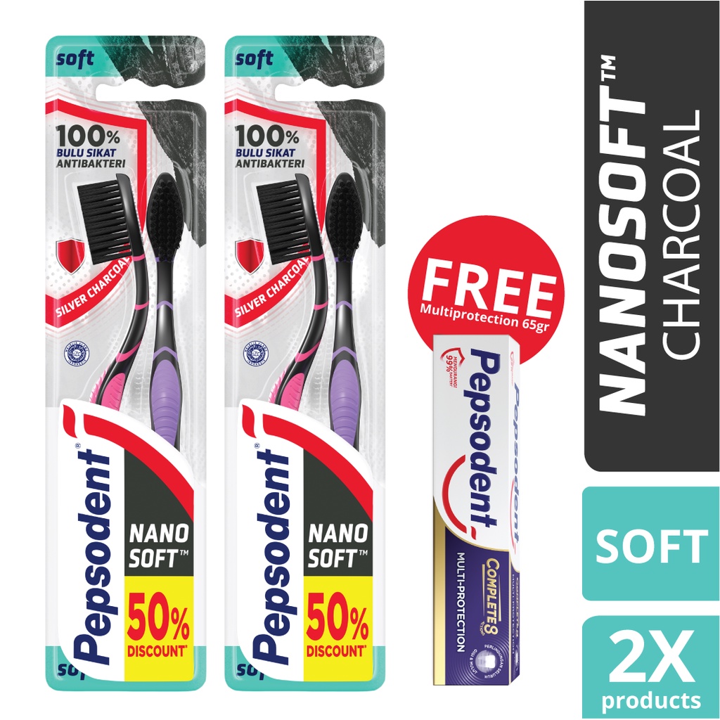Jual Buy 2 Pepsodent Toothbrush Nanosoft Charcoal Multipack 2 FREE ...
