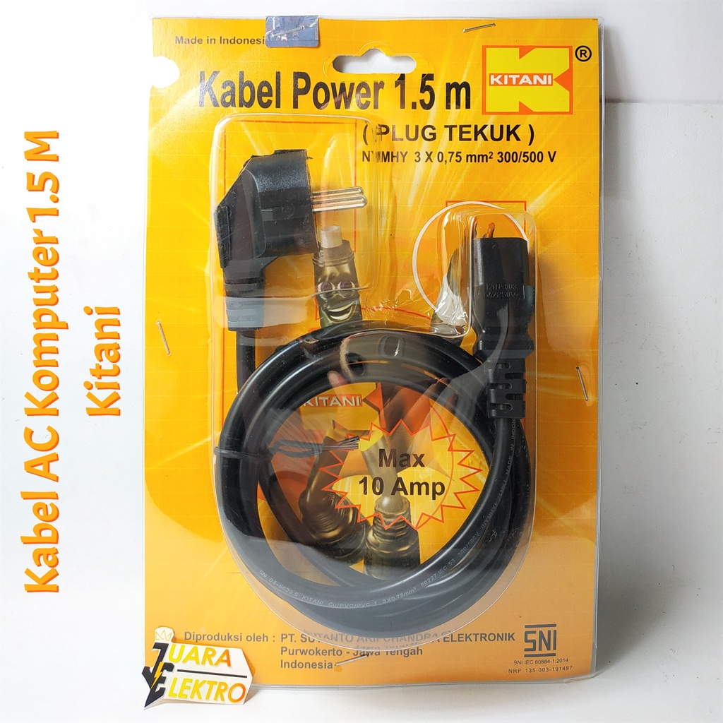 Jual Kabel AC Komputer 1.5 Meter SNI Kitani Tembaga Murni | Kabel Power ...