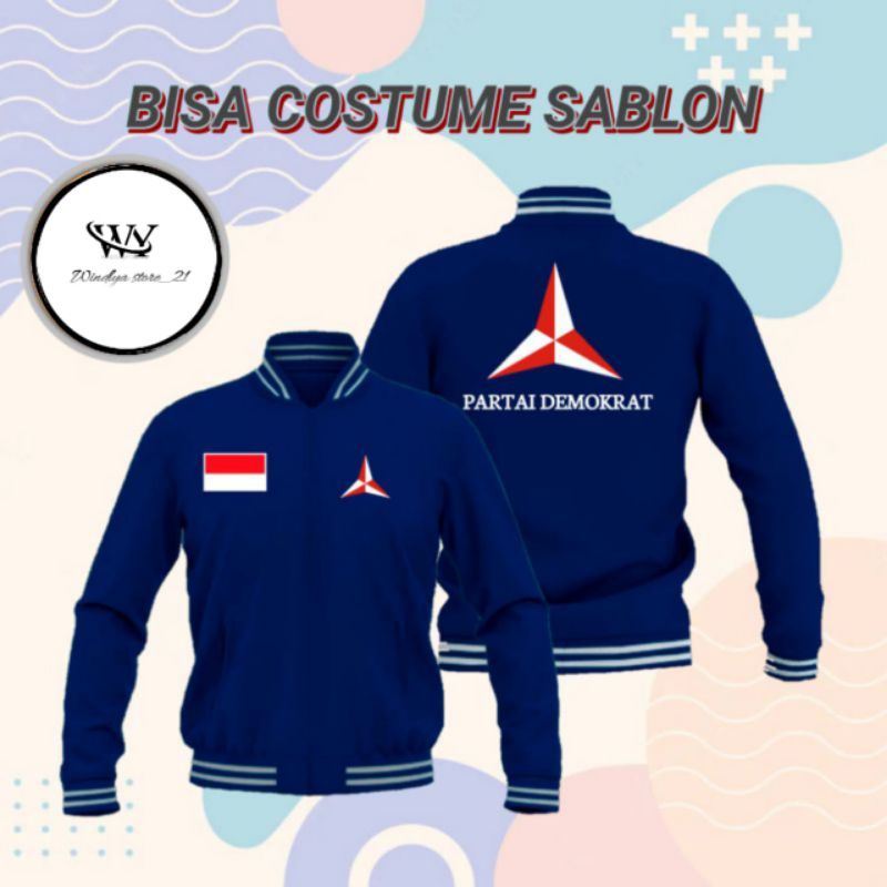 Jual jaket varsity partai Demokrat cotton flecee tebal sablon DTF ...