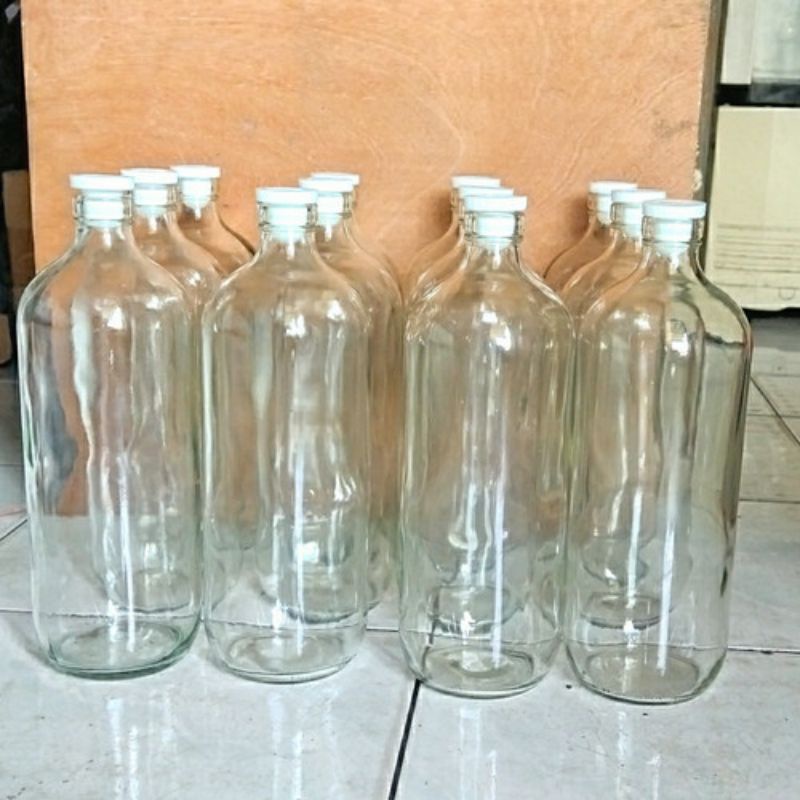 Jual Botol Kaca 1 Liter + tutup, Botol Bensin, Botol Jamu, Botol ...