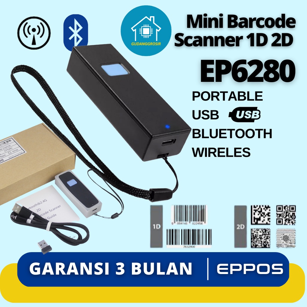 Jual Mini Barcode Scanner 1D/2D EPPOS EP6280 Bluetooth Wireless ...