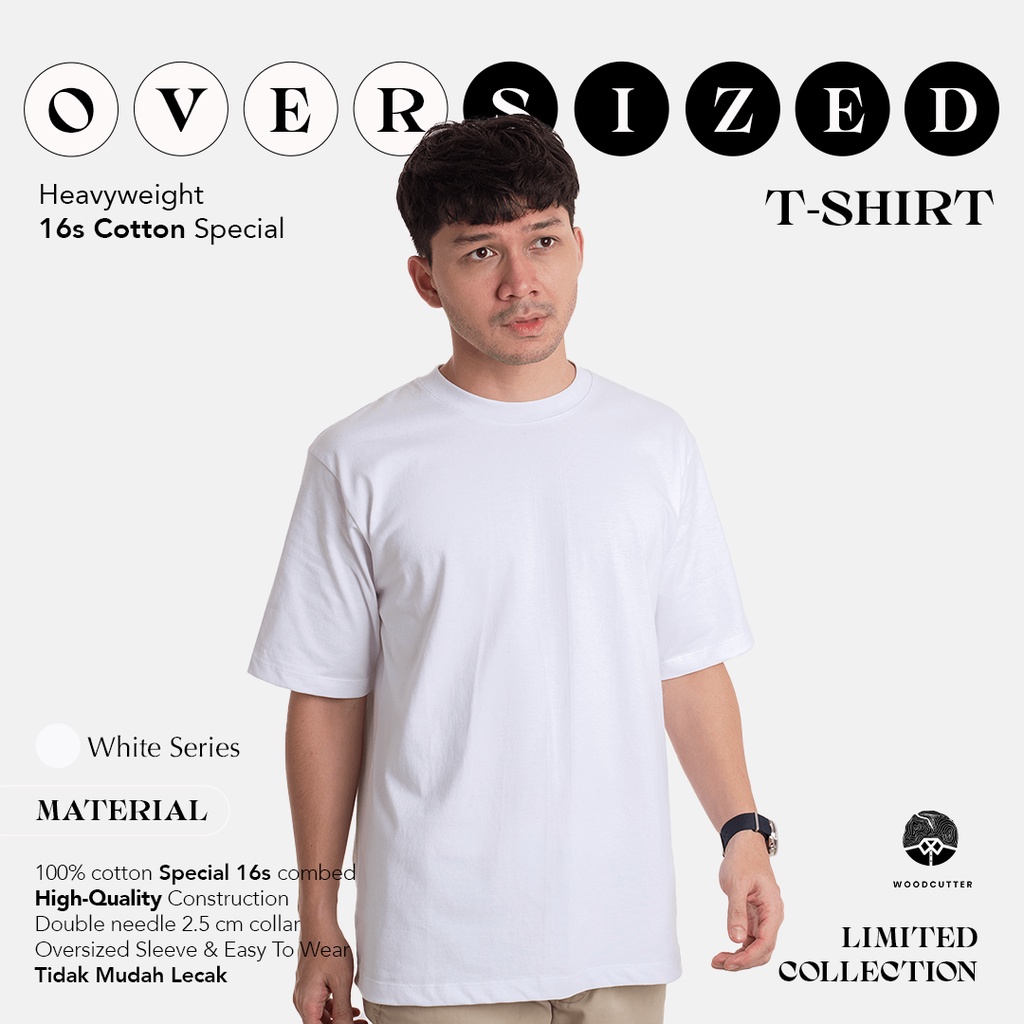 Jual WOODCUTTER Kaos Polos 16s Oversized T-Shirt White Putih | Shopee Indonesia