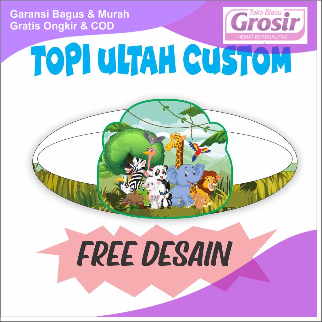 Jual Perlengkapan Ultah Topi ulang tahun tema zoo jungle hewan bisa ...