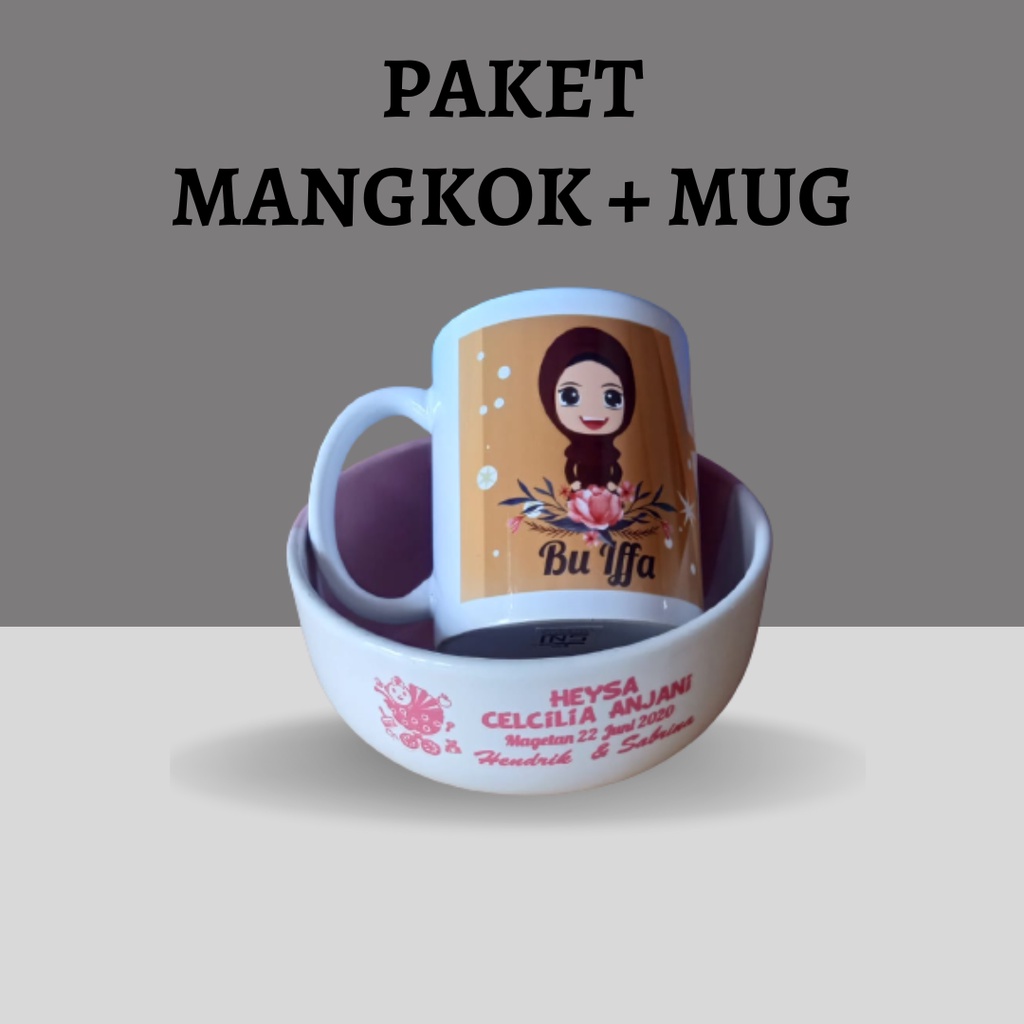 Jual Mangkok+Gelas,Mangkok Custom,Mangkok Sablon,Souvenir Kelahiran ...