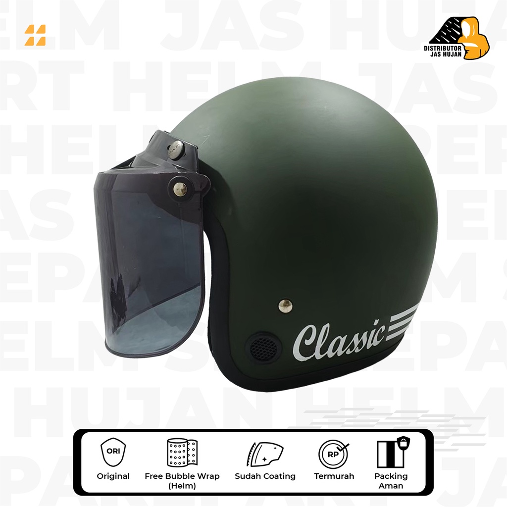 Jual Helm Classic Original (kaca bisa pilih cembung / datar) | Shopee ...