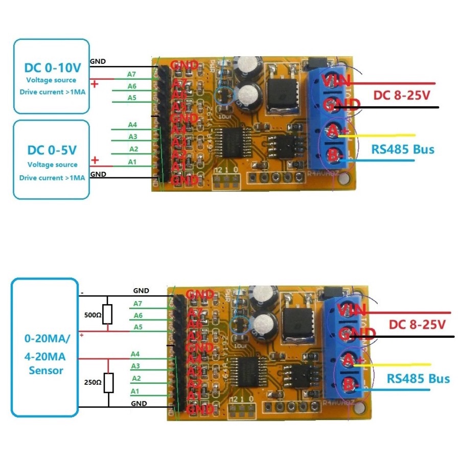 Jual Acquisition RS485 ModBus RTU Module for PLC Oscilloscope ADC 4-20 ...