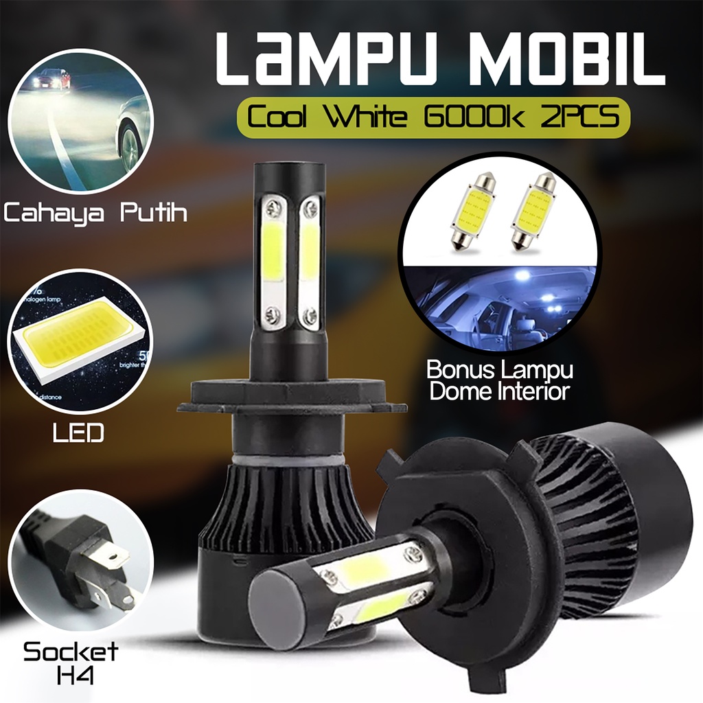 Jual Lampu Mobil LED Headlight Socket H4 Cahaya Terang Putih 12-24 Volt ...
