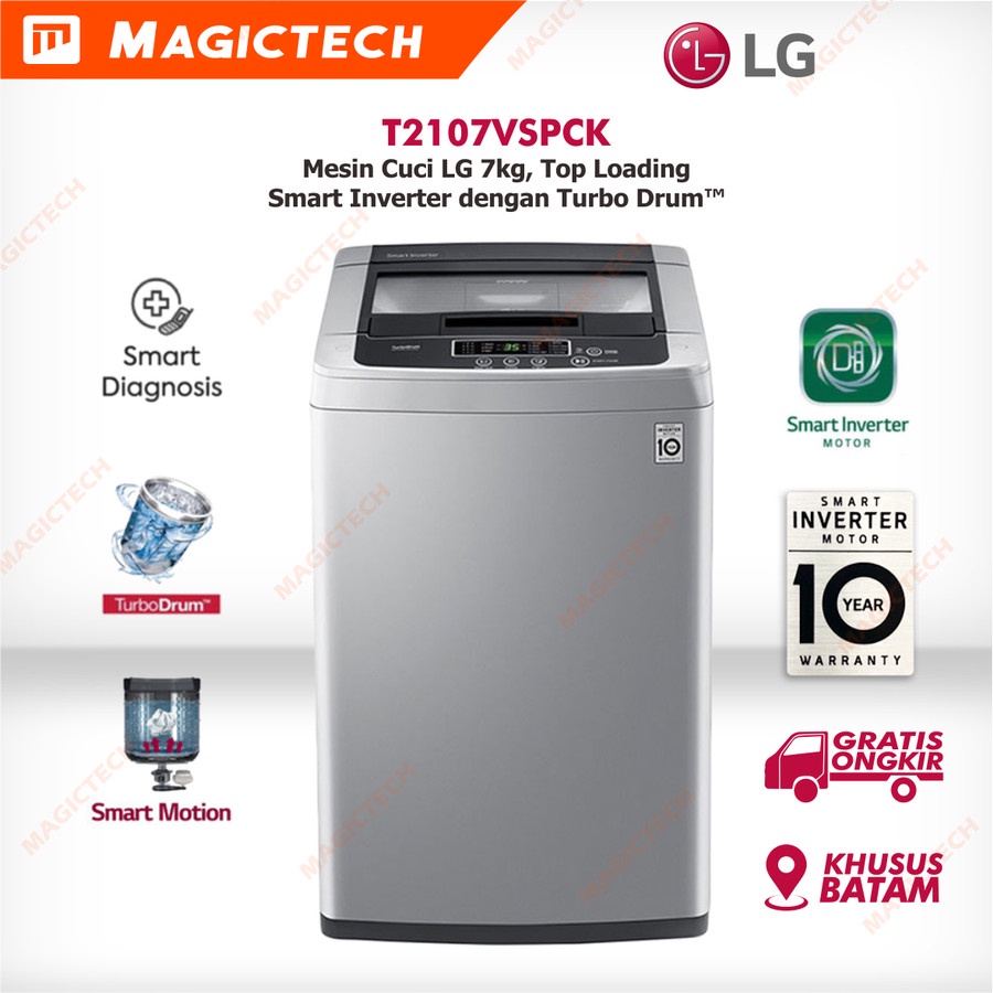 Jual MESIN CUCI LG 7 KG T2107VSPCK AUTOMATIC 1 TABUNG - INVERTER | Shopee Indonesia