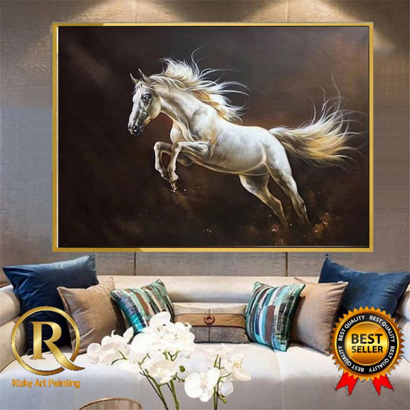 Jual Lukisan Kuda Naturalis 100x140 plus Bingkai | Shopee Indonesia