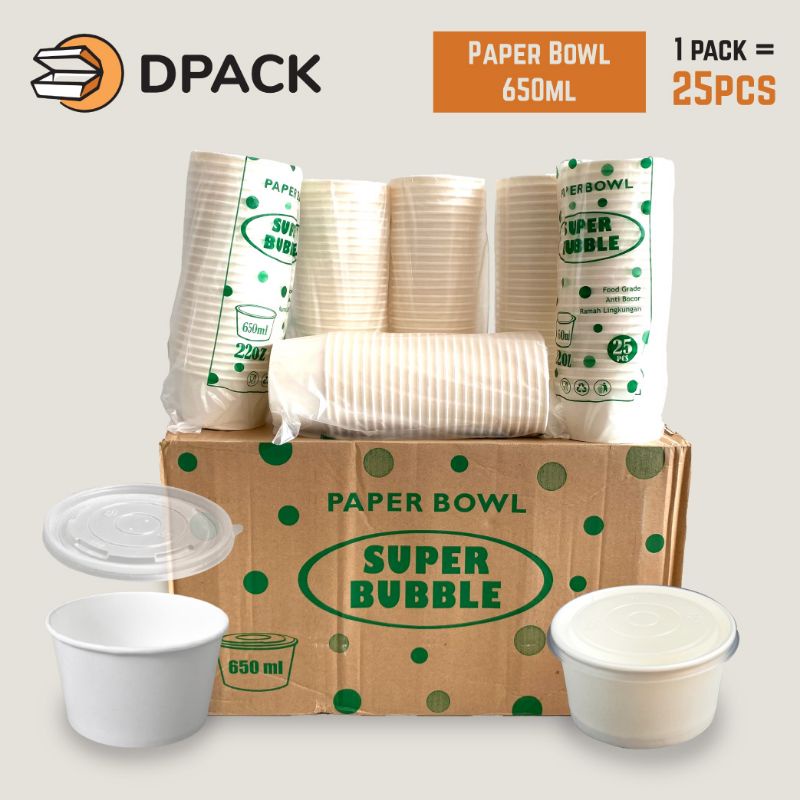 Jual Paper Bowl 650 ml | Mangkok Kertas 650 ml | 1 Pack isi 25 pcs ...