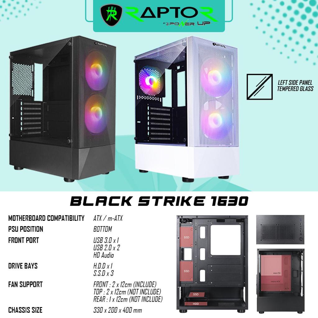 Jual PC Case Casing Raptor Black Strike 1630 Free 2 Fan RGB ATX Gaming ...