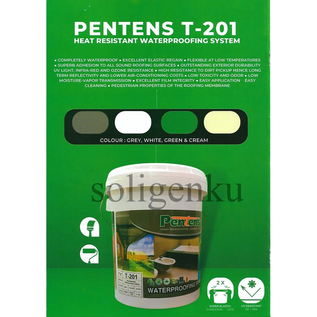 Jual PENTENS 20kg T-201 UV Resistant Acrylic Waterproofing Coating | Shopee Indonesia