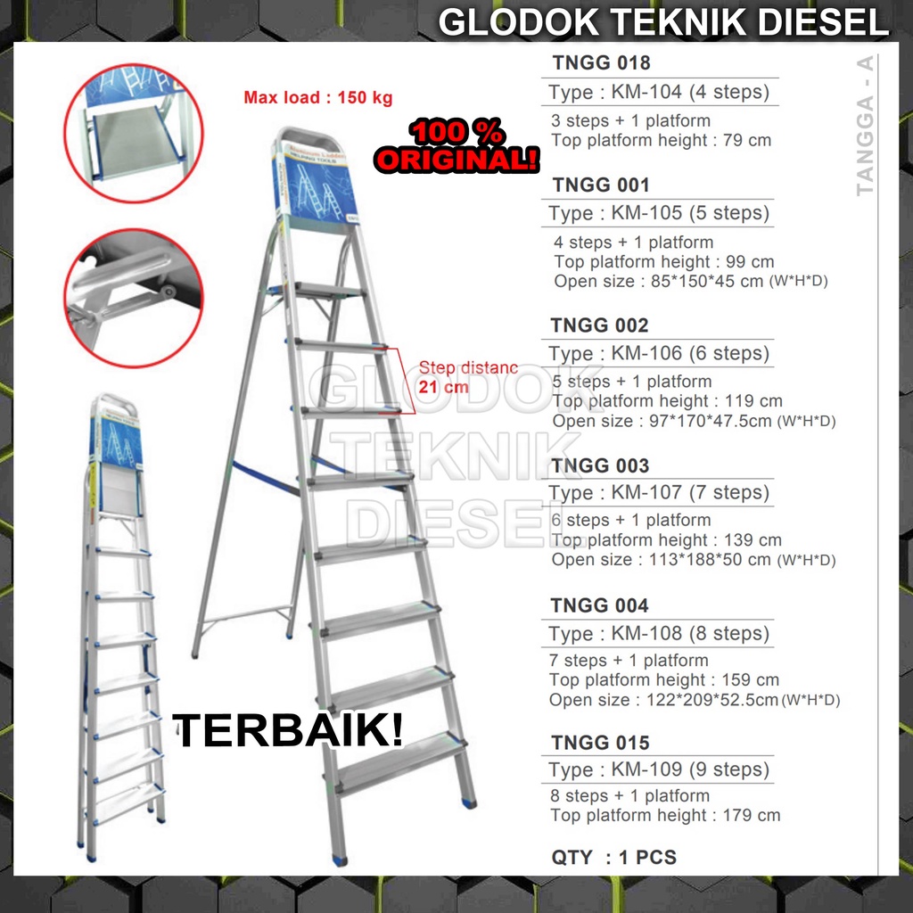 Jual Tangga Lipat Alumunium 5 STEP 1 Meter 100 CM 150 KG Body Kokoh ...