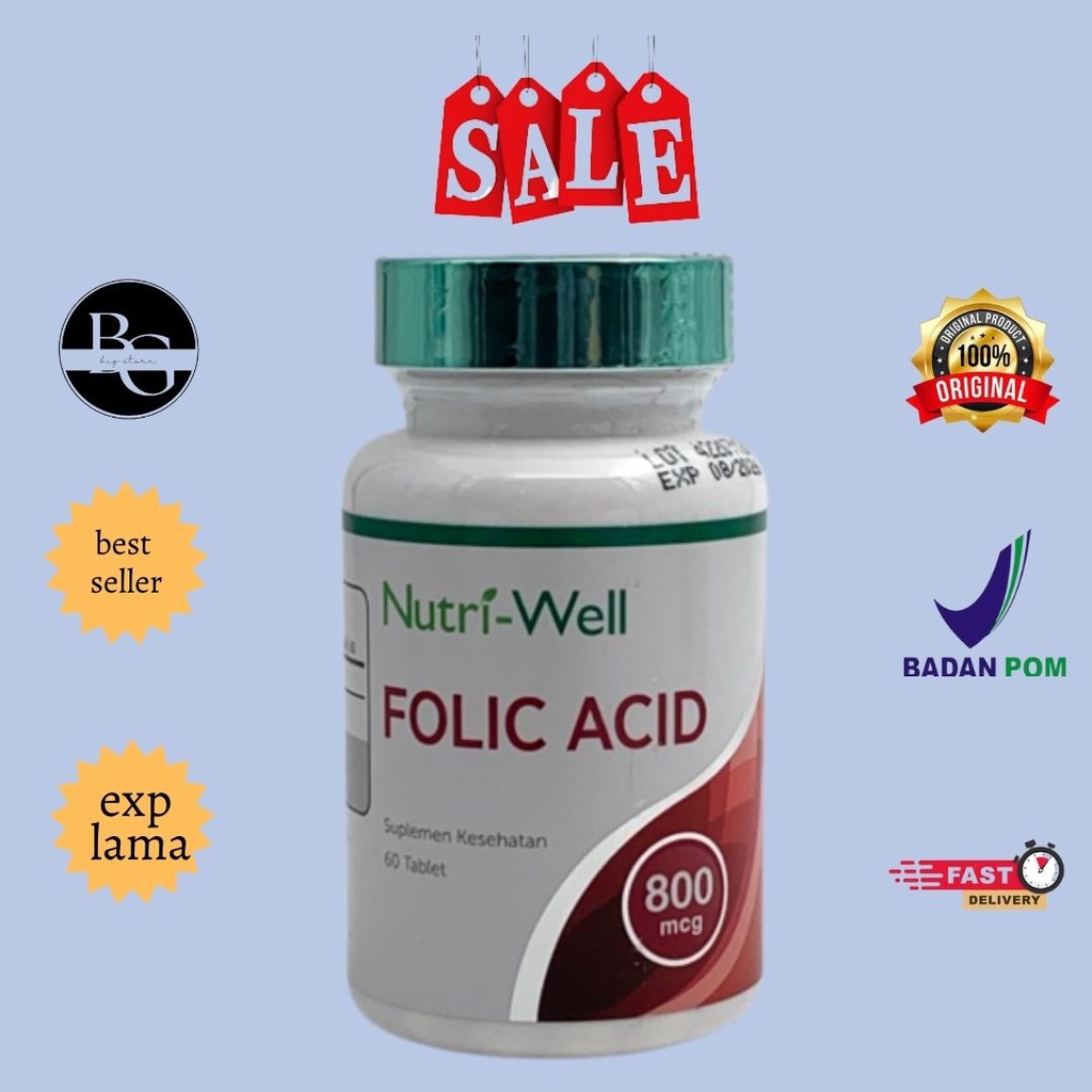 Jual Nutriwell Folic Acid 800 mcg 60 Tablets vitamin asam folat promil kesuburan kehamilan ...