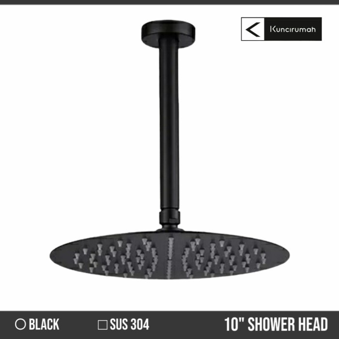 Jual Shower head black rain shower atas plafon bulat 10 inci hitam ...