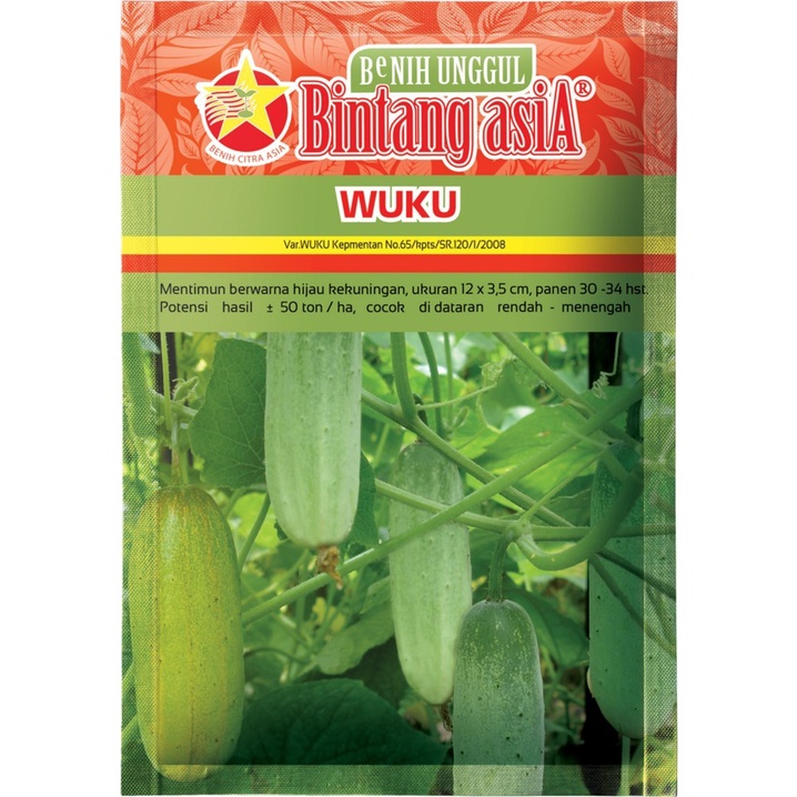 Jual Benih Mentimun Timun WUKU 50 Gram Cap Bintang Asia PT Benih Citra ...