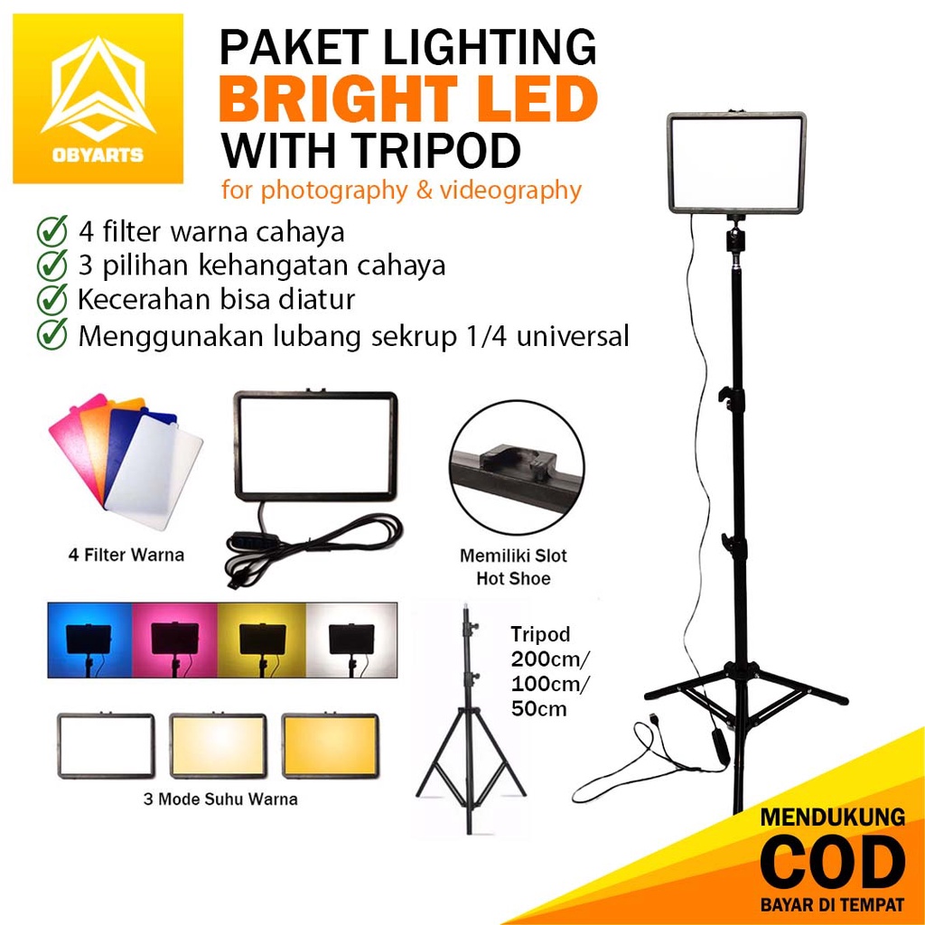 Jual Paket Lighting Bright LED 120 Dengan 4 Filter Warna + Tripod 2 Meter / 1 Meter / 50 Cm ...