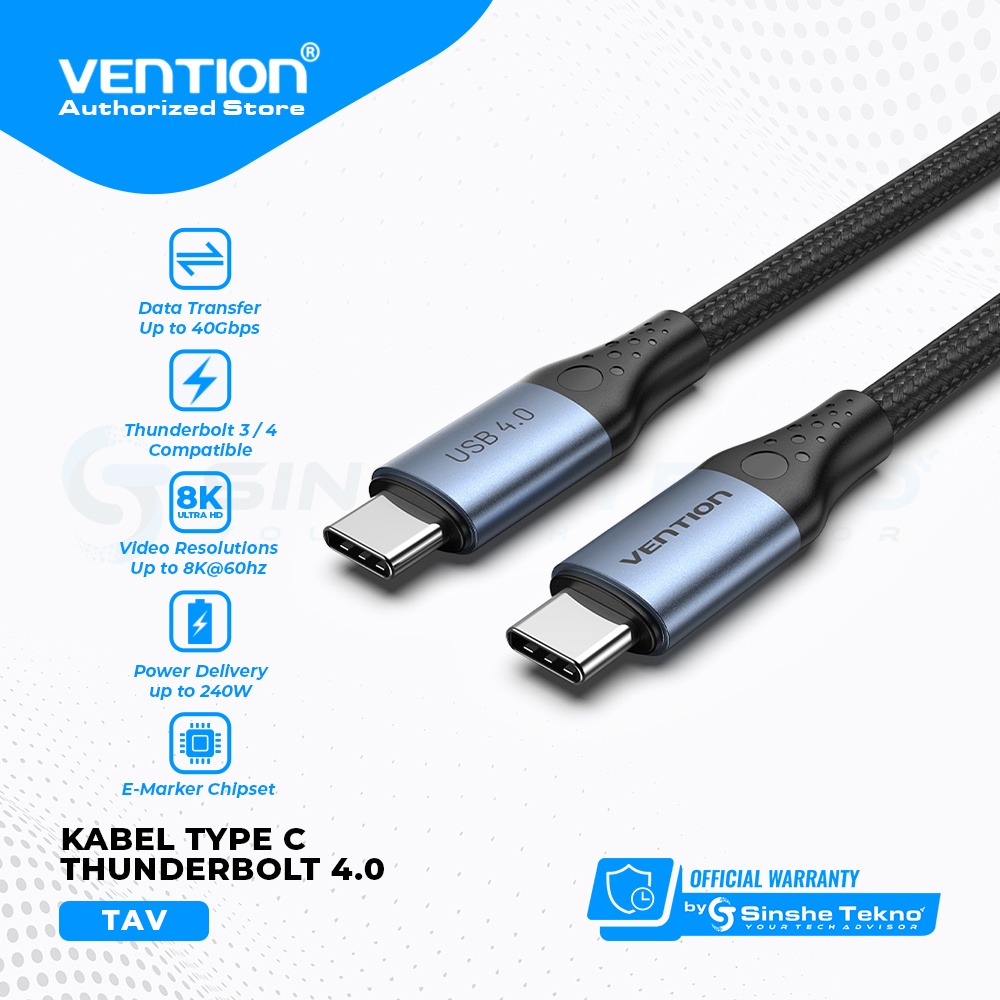 Jual Vention Kabel Data Usb Type C to C 4.0 Thunderbolt 8K 40Gbps ...