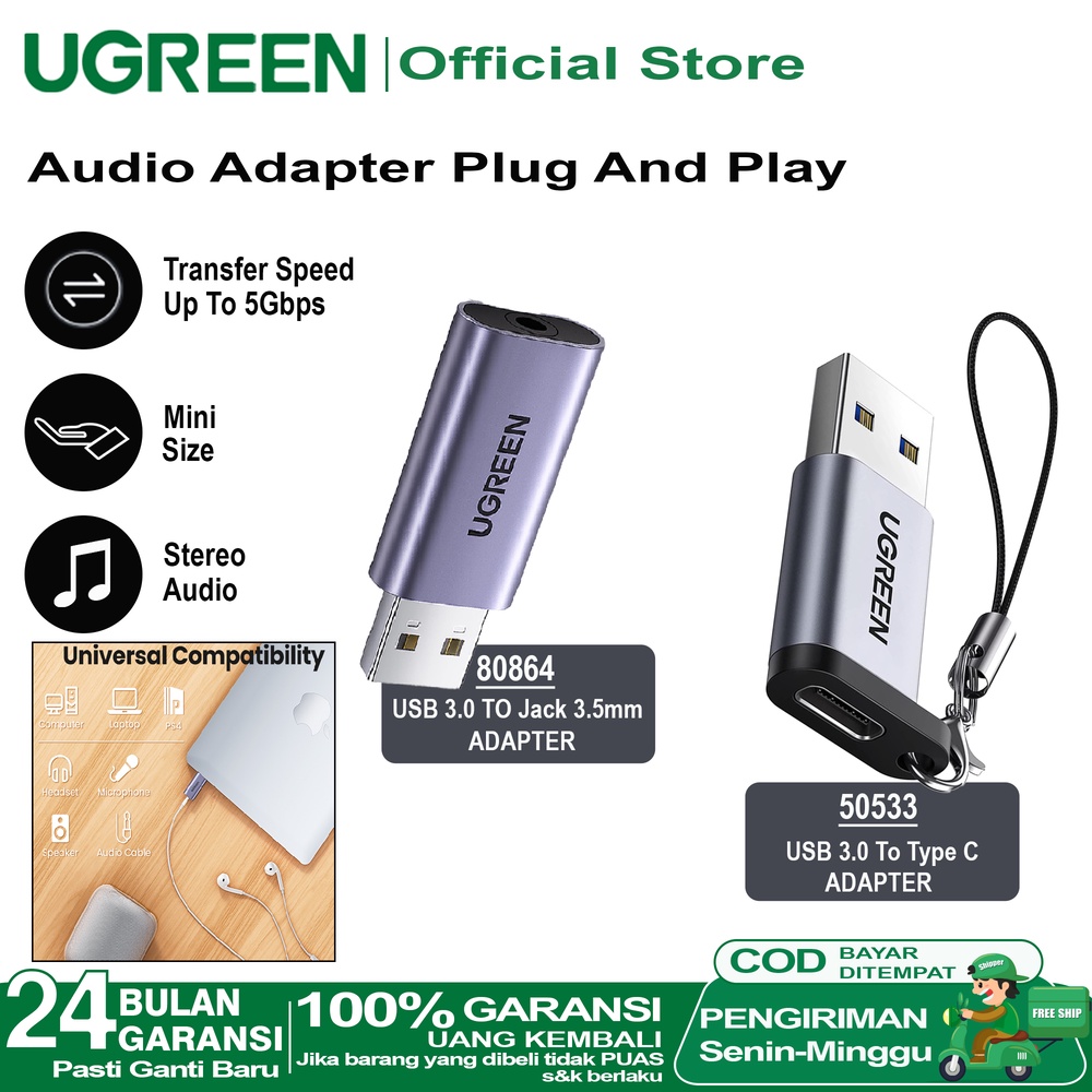 Jual UGREEN USB Sound Card External Audio Adapter To Jack 3.5mm 80864 | Shopee Indonesia