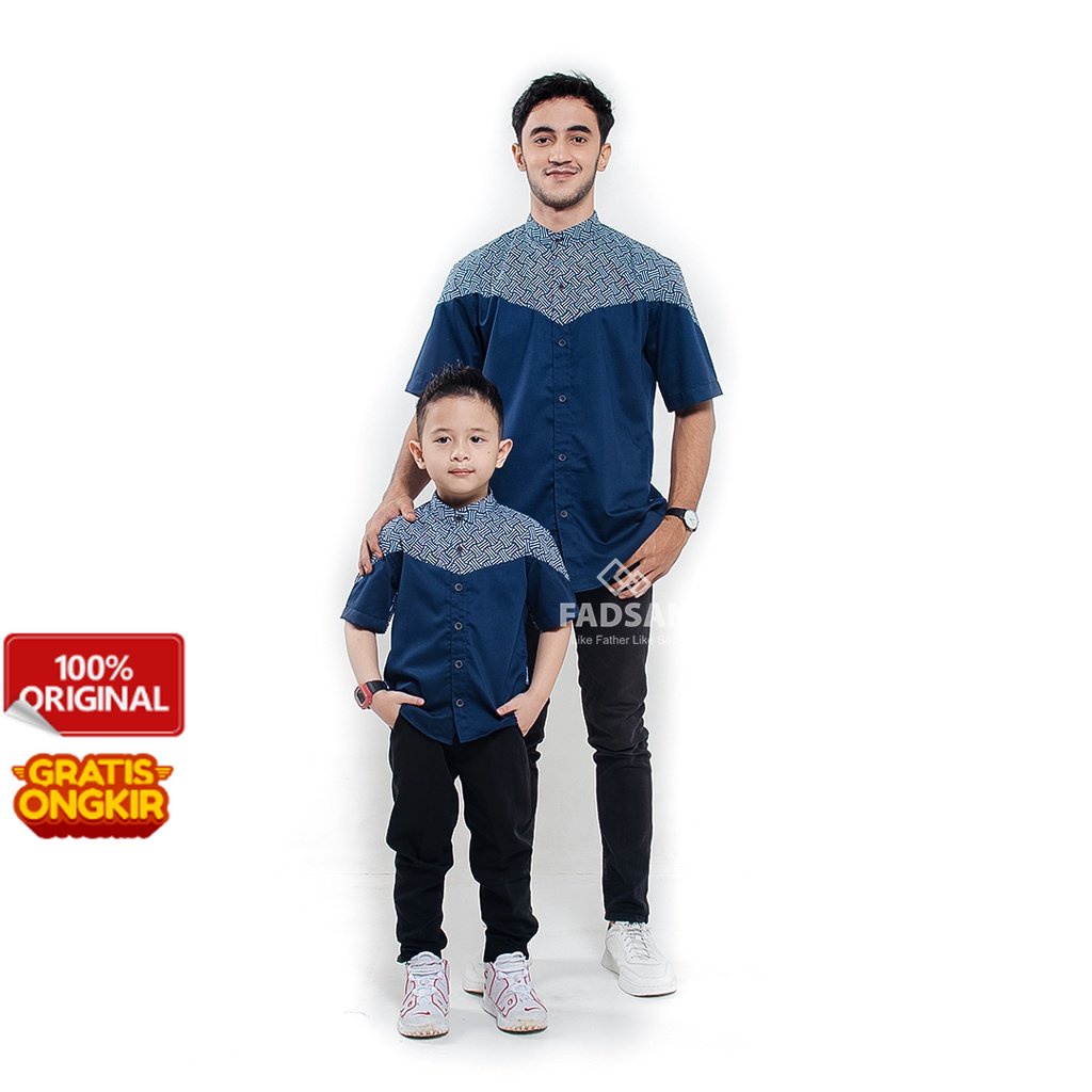 Jual EMRAN NAVY SERIES PENDEK - KEMEJA KOKO BATIK COUPLE AYAH ANAK COWOK DEWASA - BUSANA MUSLIM ...