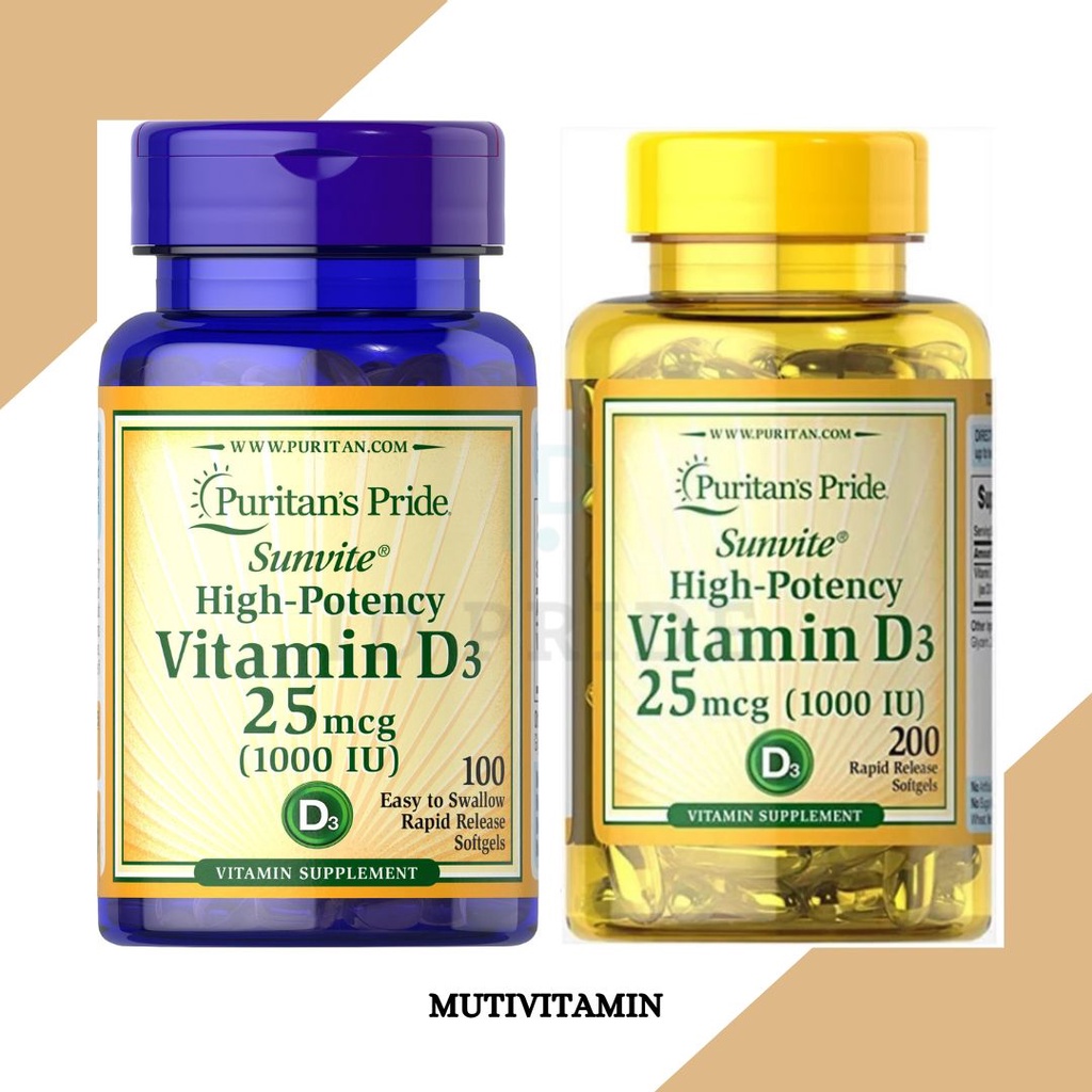 Jual Puritan's Pride Vitamin D3 25mcg 1000 IU 100 Rapid Release Softgels / 200 Rapid Release ...