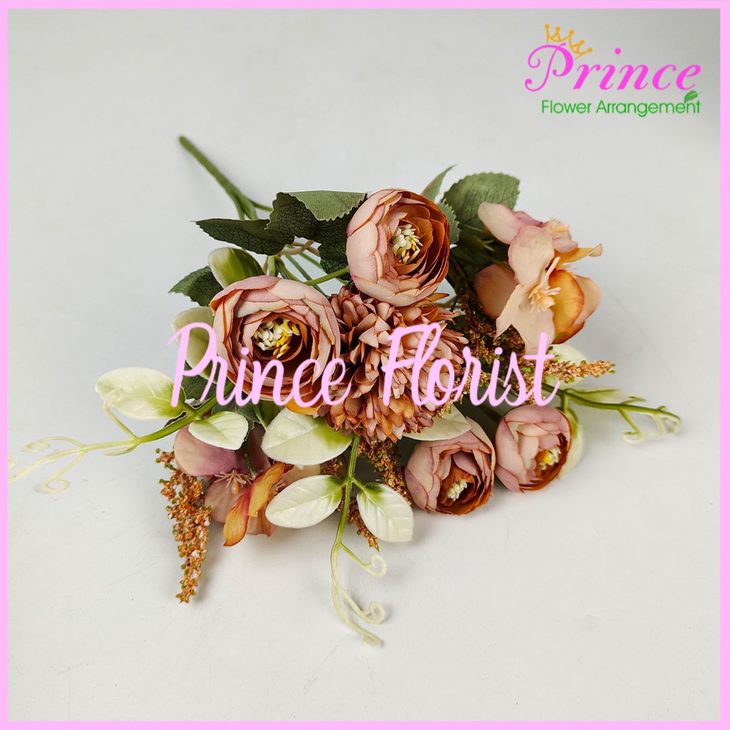 Jual Bunga Peony Slimmer Cabang 5 Bunga Mawar Rose - bunga Imitasi kain artificial untuk ...