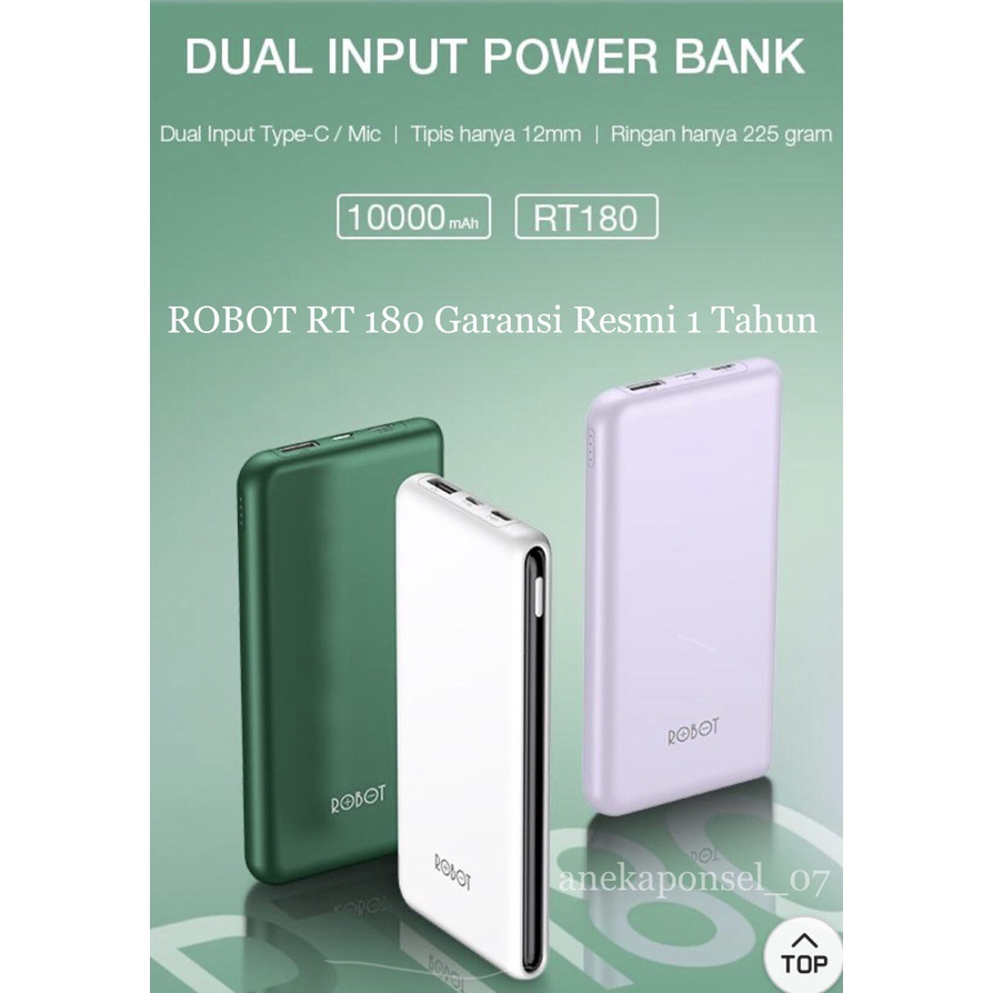 Jual Powerbank ROBOT 10000 mAh RT180 Dual Input Port Type C & Micro USB ...