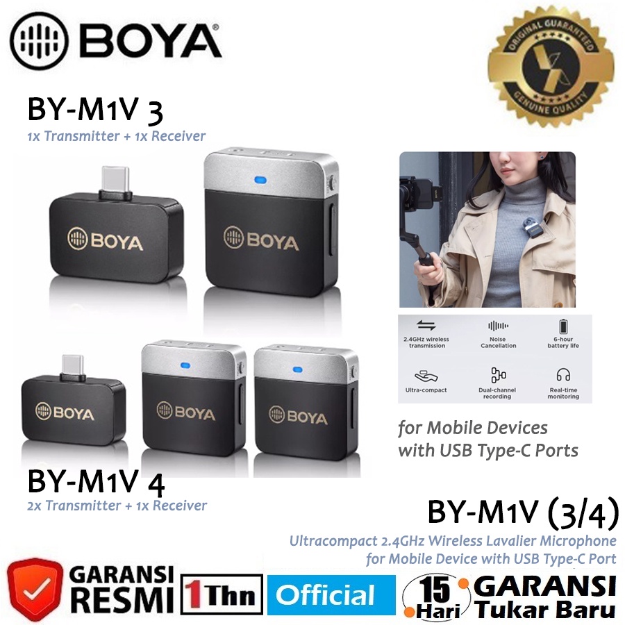 Jual BOYA BY-M1V 3/4 2.4G Wireless Mic Microphone for USB Type-C Devices | Shopee Indonesia