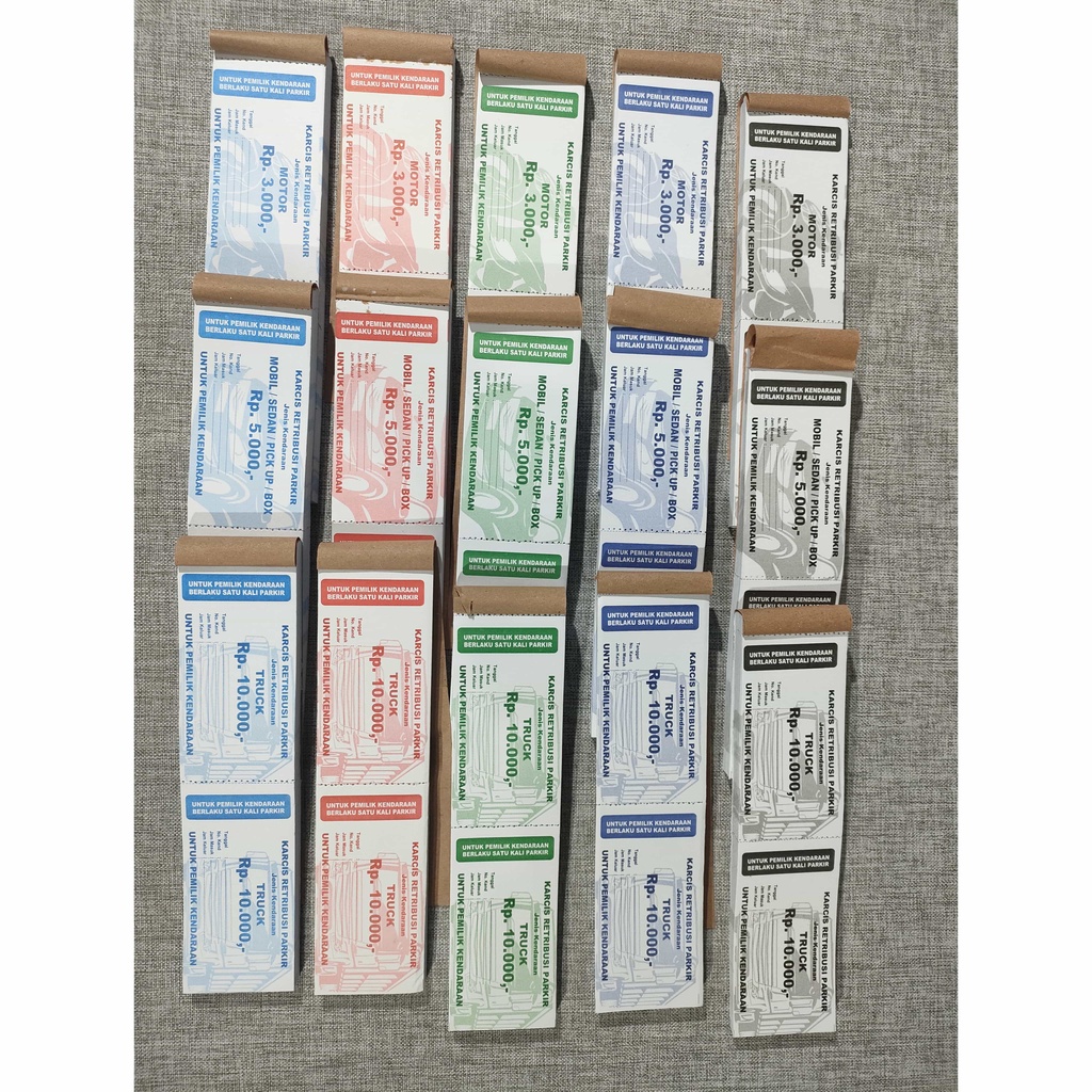 Jual Karcis parkir motor mobil truck bis 100 lembar 2 sisi universal ...