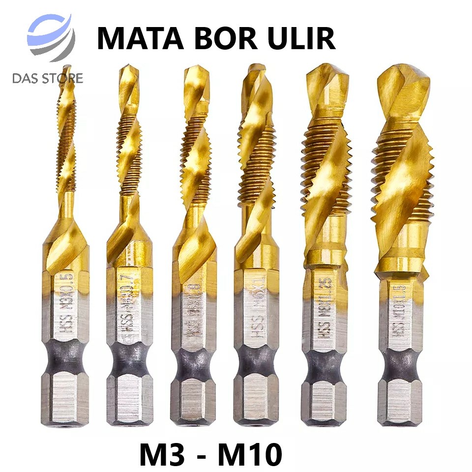 Jual Mata bor tap pembuat ulir drat set 6pcs mata bor drill bit set 3in1 drilling tapping ...
