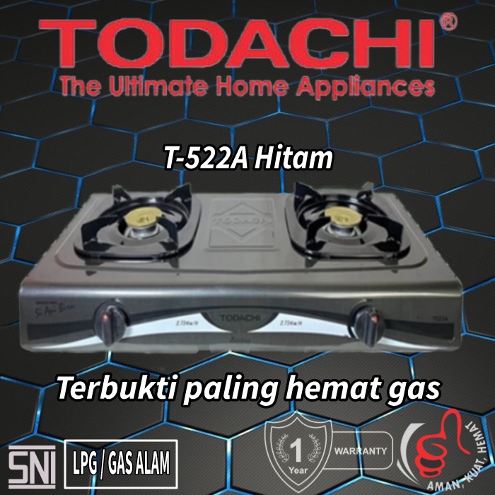 Jual KOMPOR GAS 2 TUNGKU ( LPG / GAS ALAM - LNG ) TODACHI TYPE T-522A | Shopee Indonesia