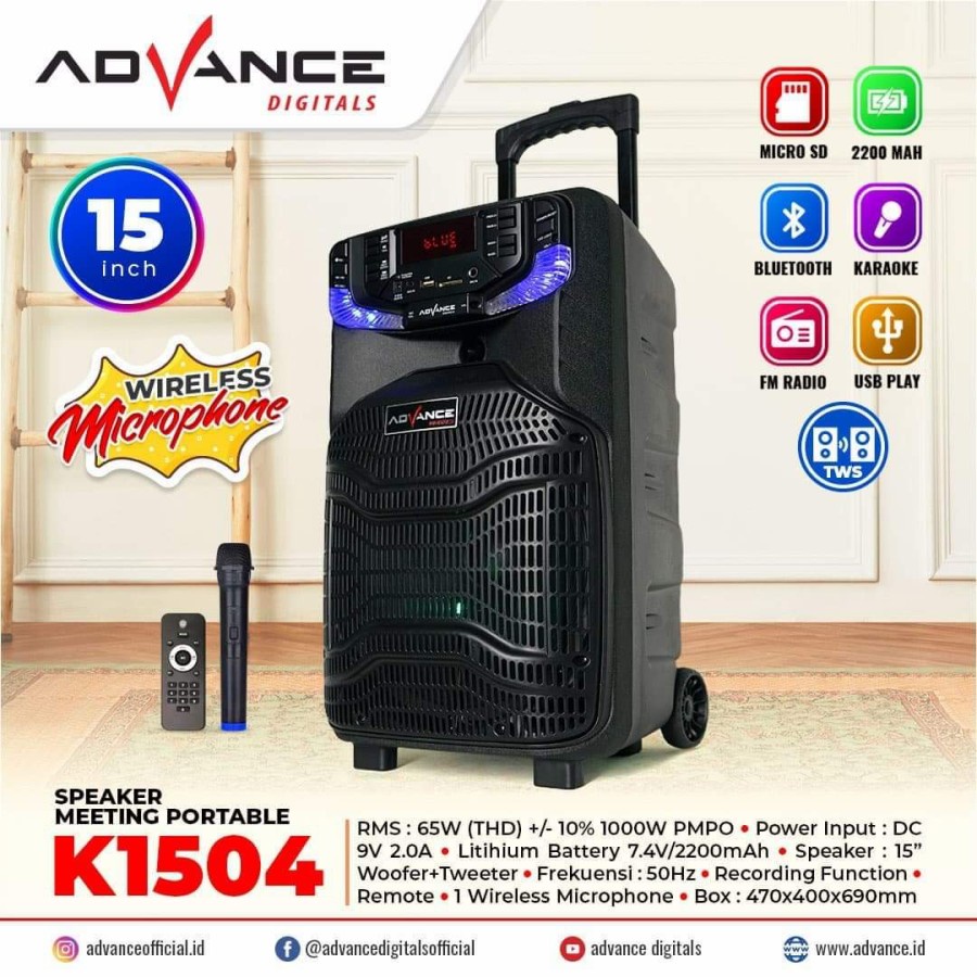 Jual Speaker Meeting Bluetooth 15 Inch Advance K1504 NEW free 1 Mic Wireles | Shopee Indonesia