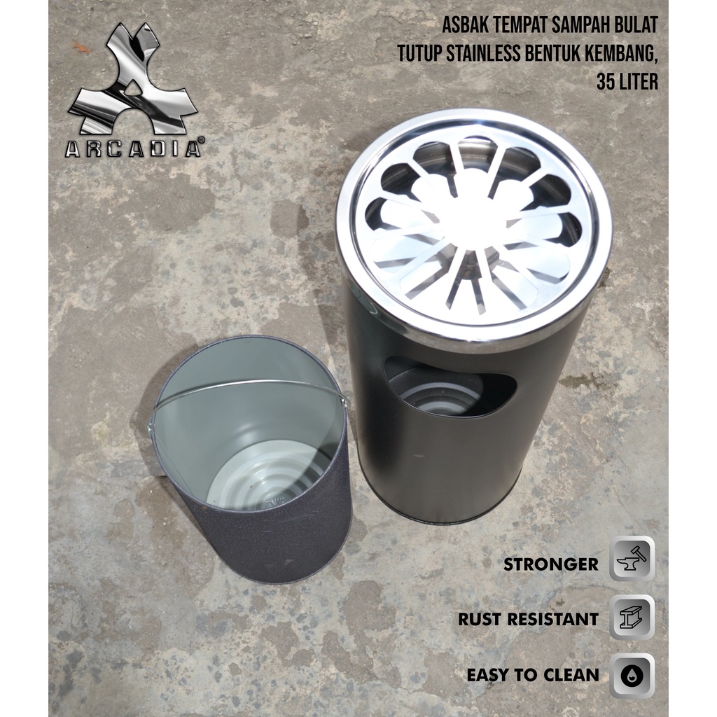 Jual Asbak tempat sampah tutup stainless bentuk kembang 35 liter ...