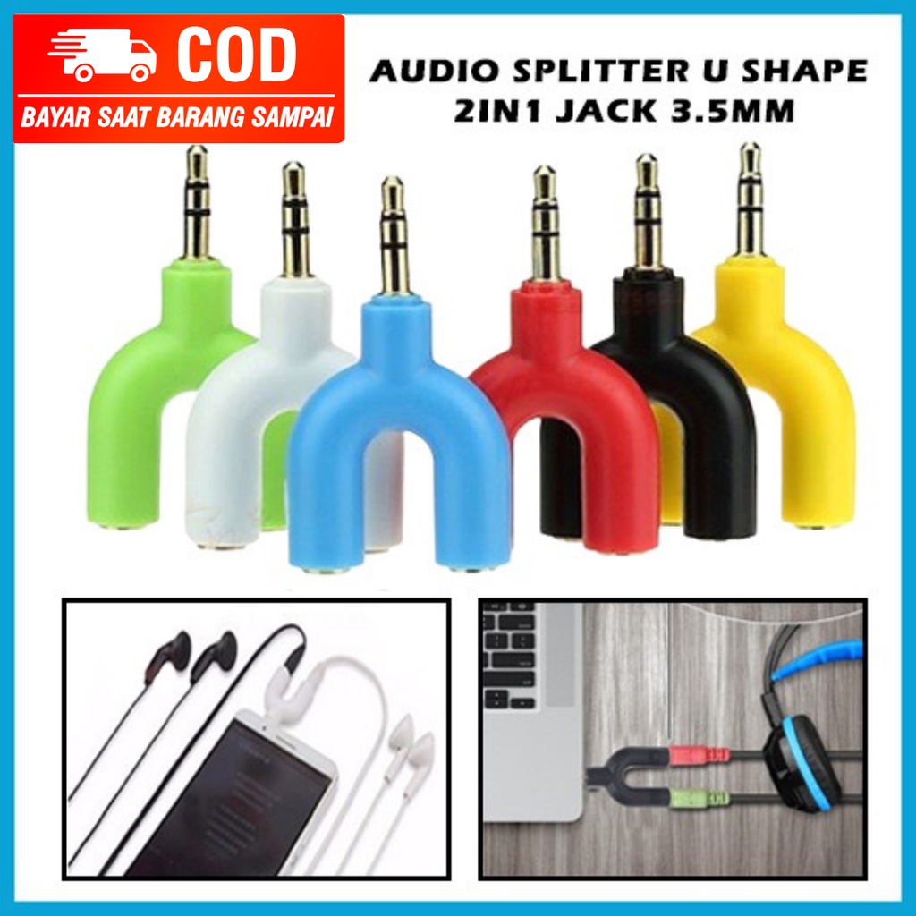 Jual Audio Splitter U Shape 2in1 Jack 3.5mm to Dual Female Headset ...