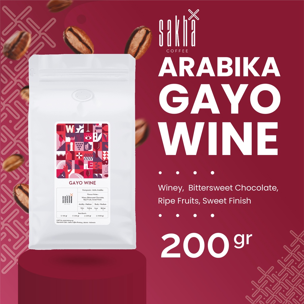Jual Kopi Arabika Gayo Wine Arabica Coffee 200gr Sakha Roastery Biji ...
