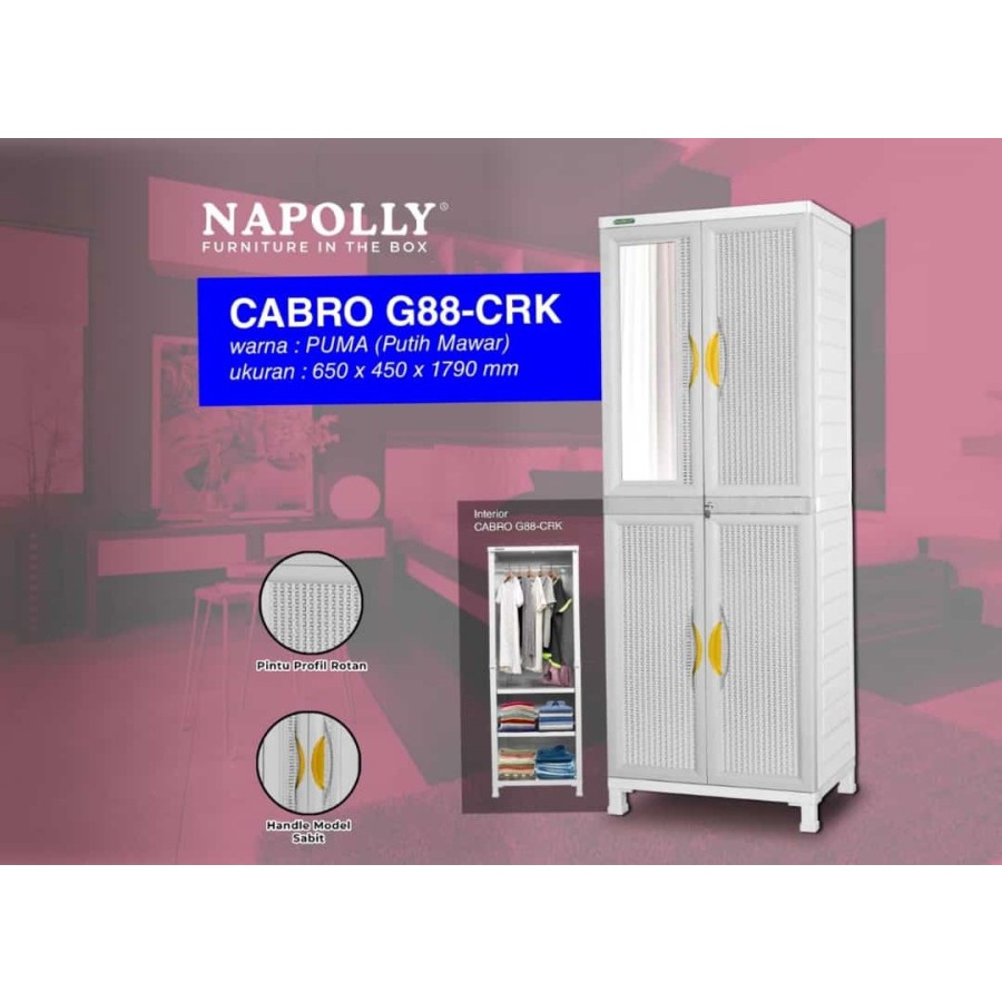 Jual Lemari Baju G88-CRK Plastik 2 Pintu Gantung Kaca Hanger Napolly Cabro 2 kunci | Shopee ...
