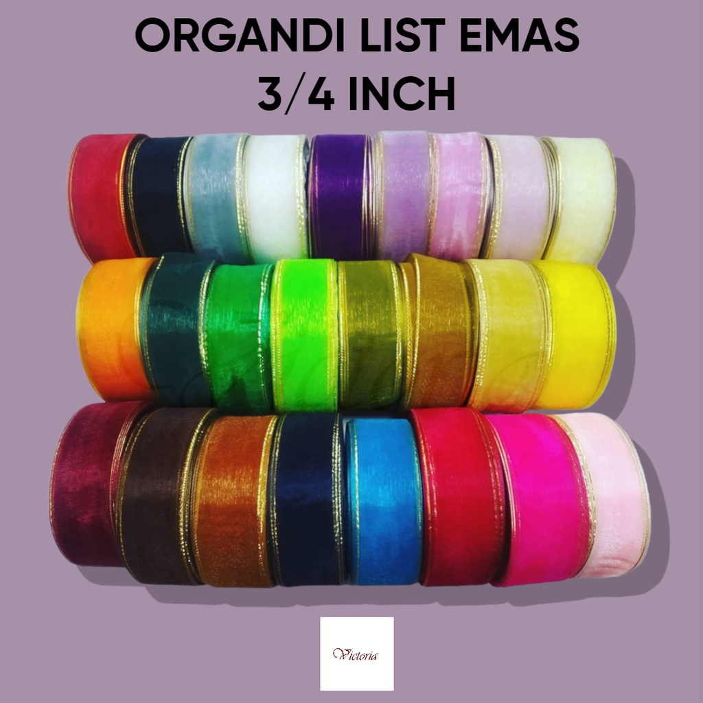Jual Pita Organdi List Emas 3/4 Inch / 2 cm (20 YARD) | Shopee Indonesia