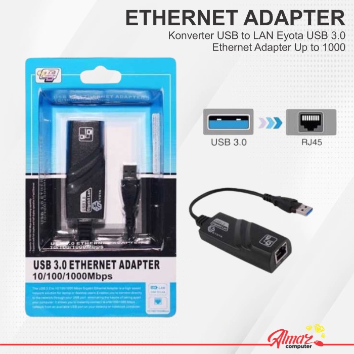 Jual Konverter USB to LAN USB 3.0 Ethernet Adapter | Shopee Indonesia