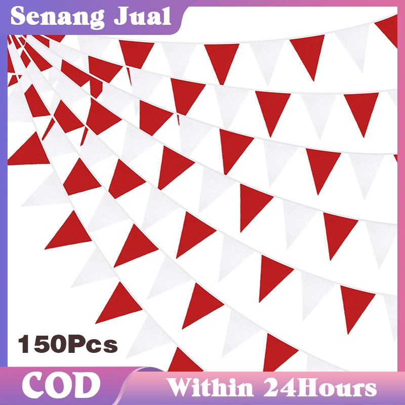 Jual 150Pcs Bendera Merah Putih 80 Meter Bendera Kain Segitiga Bendera Hias Festival | Shopee ...