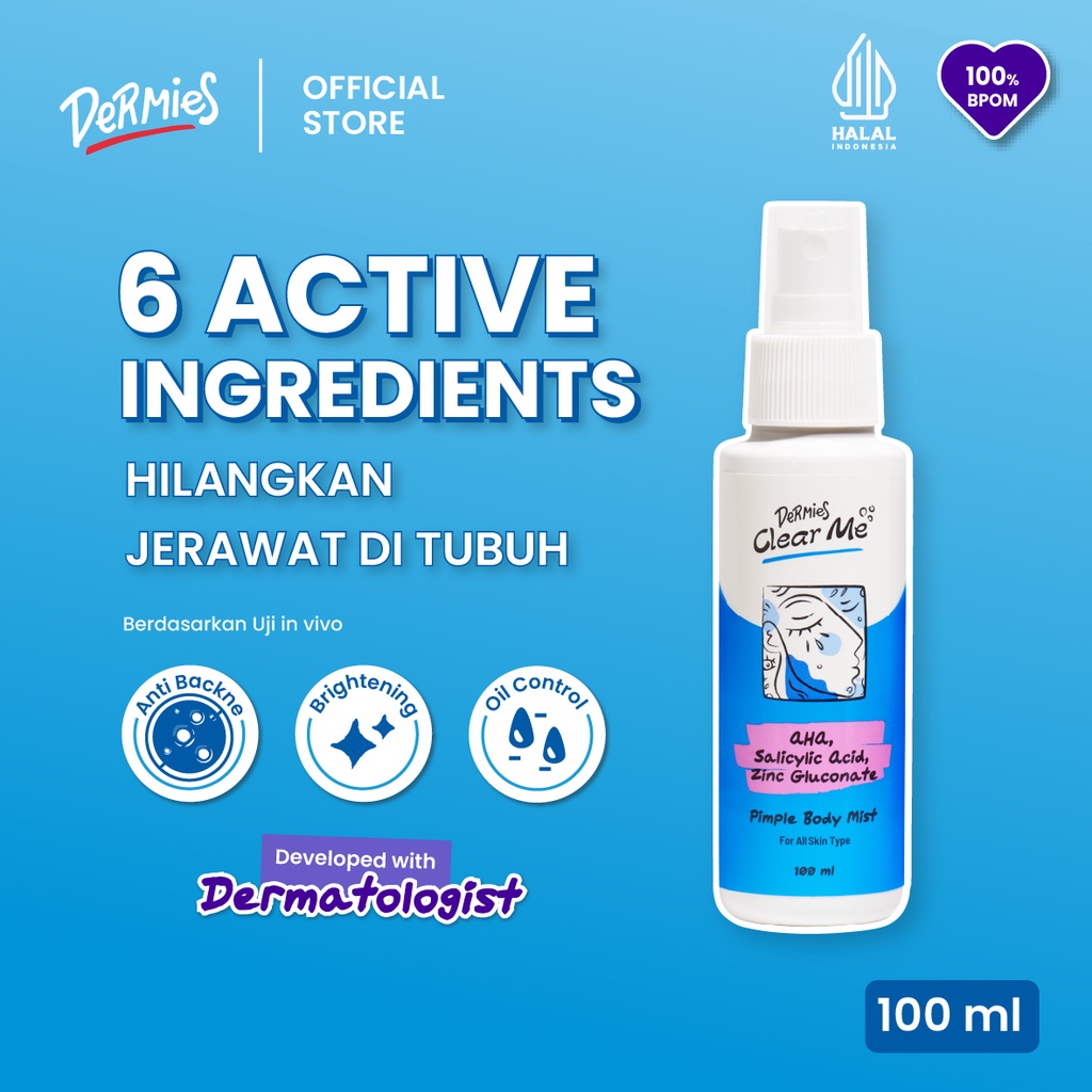 Jual Dermies Clear Me Pimple Body Mist 100ml - Spray Jerawat Punggung ...