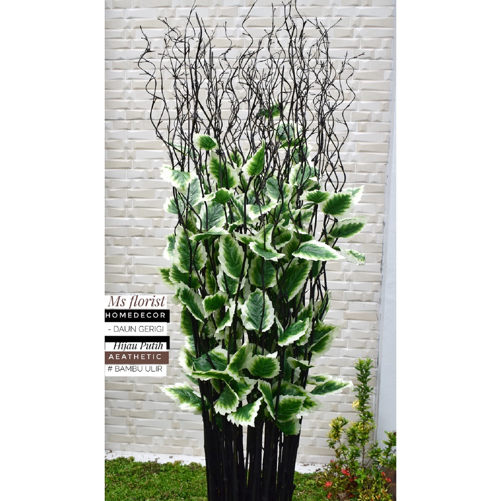 Jual Perlengkapan Rumah Bunga Dekorasi 15 Batang Bambu Ulir Hitam Daun ...