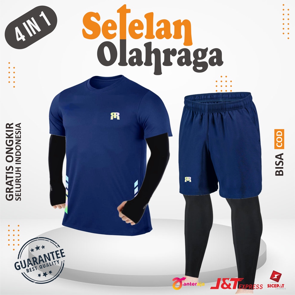 Jual Jersey 4 in 1 Baju Setelan Olahraga dan Manset Set Lengkap Bahan Dry Fit Adem Menyerap ...