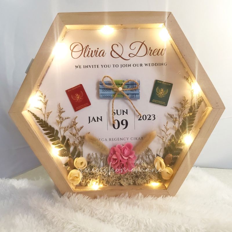 Jual Mahar Pernikahan Rustic Bingkai hexagonal express free custom kado | Shopee Indonesia