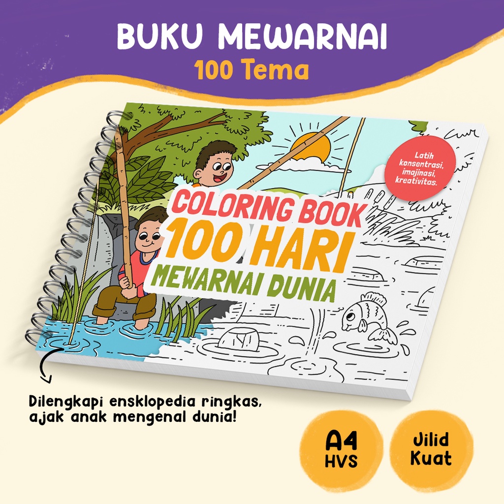 Jual 100 Days Coloring Book/100 Tema Gambar Mewarnai Dunia / Latih ...