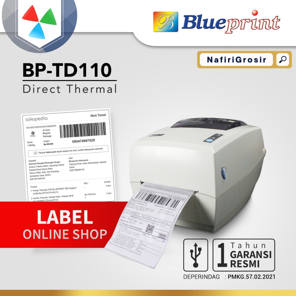 Jual PRINTER LABEL RESI BLUEPRINT BPP-TD110 DIRECT THERMAL BARCODE ...